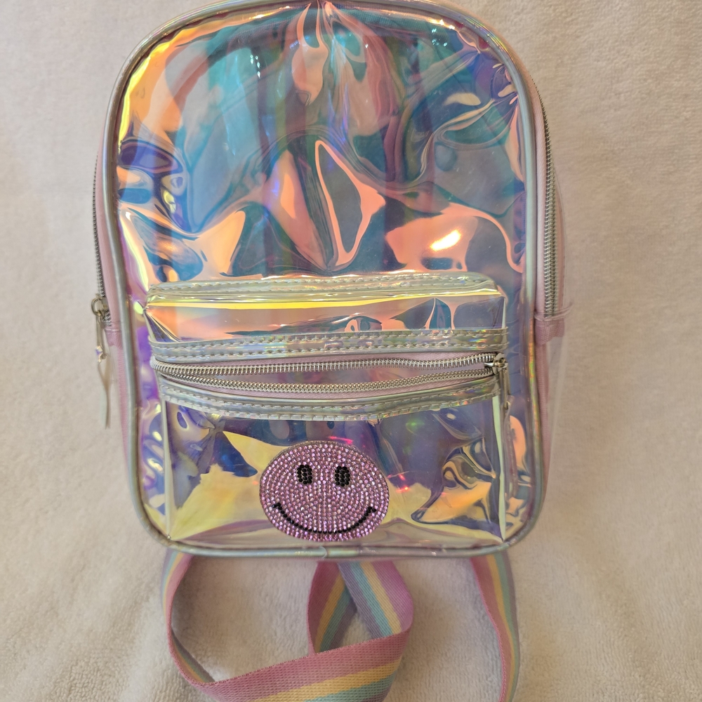 Holographic Backpack With Smiley Face - Gem